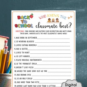 Printable Back to School Who Knows the Classmate Best Game | Classroom ...