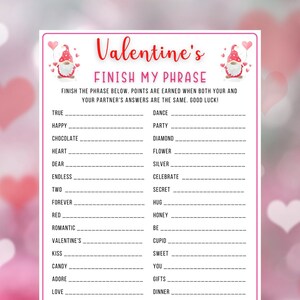 Valentine's Finish My Phrase Game Fun Valentine's Day Printable Game ...