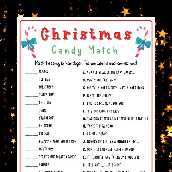 Christmas Candy Match Game Answers - Etsy