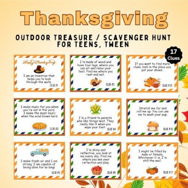 Thanksgiving Treasure Hunt Clues - Etsy