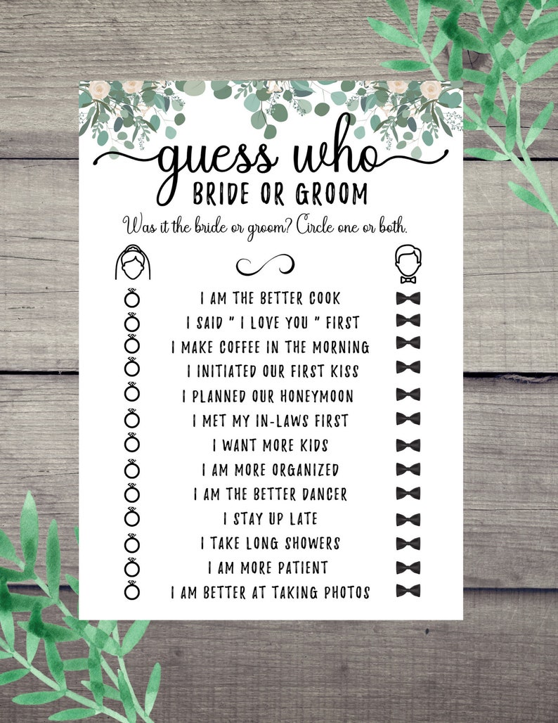 Guess Who Bride or Groom Bridal Shower Game L Newlywed Game L - Etsy