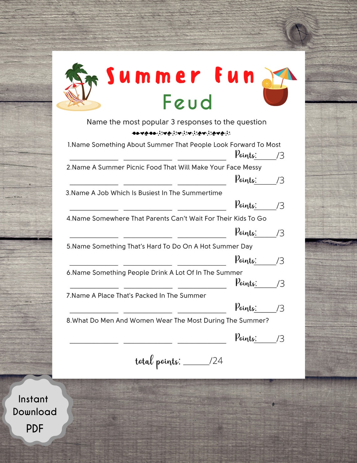 Summer Fun 5 Game Bundle Summertime Game Summer Party Game - Etsy