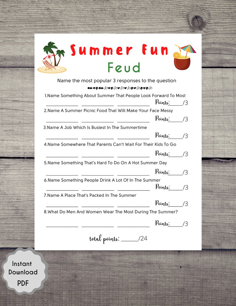 Summer Fun 5 Game Bundle Summertime Game Summer Party Game - Etsy