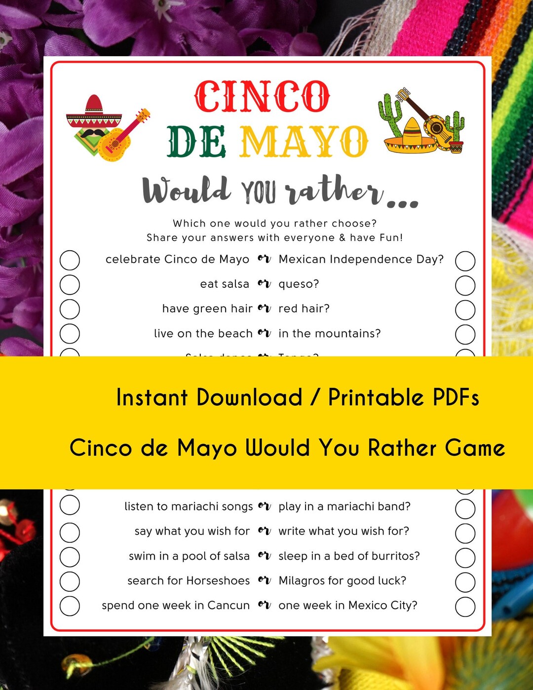 Cinco De Mayo 'would You Rather' Game: Fun Fiesta Activity (printable ...