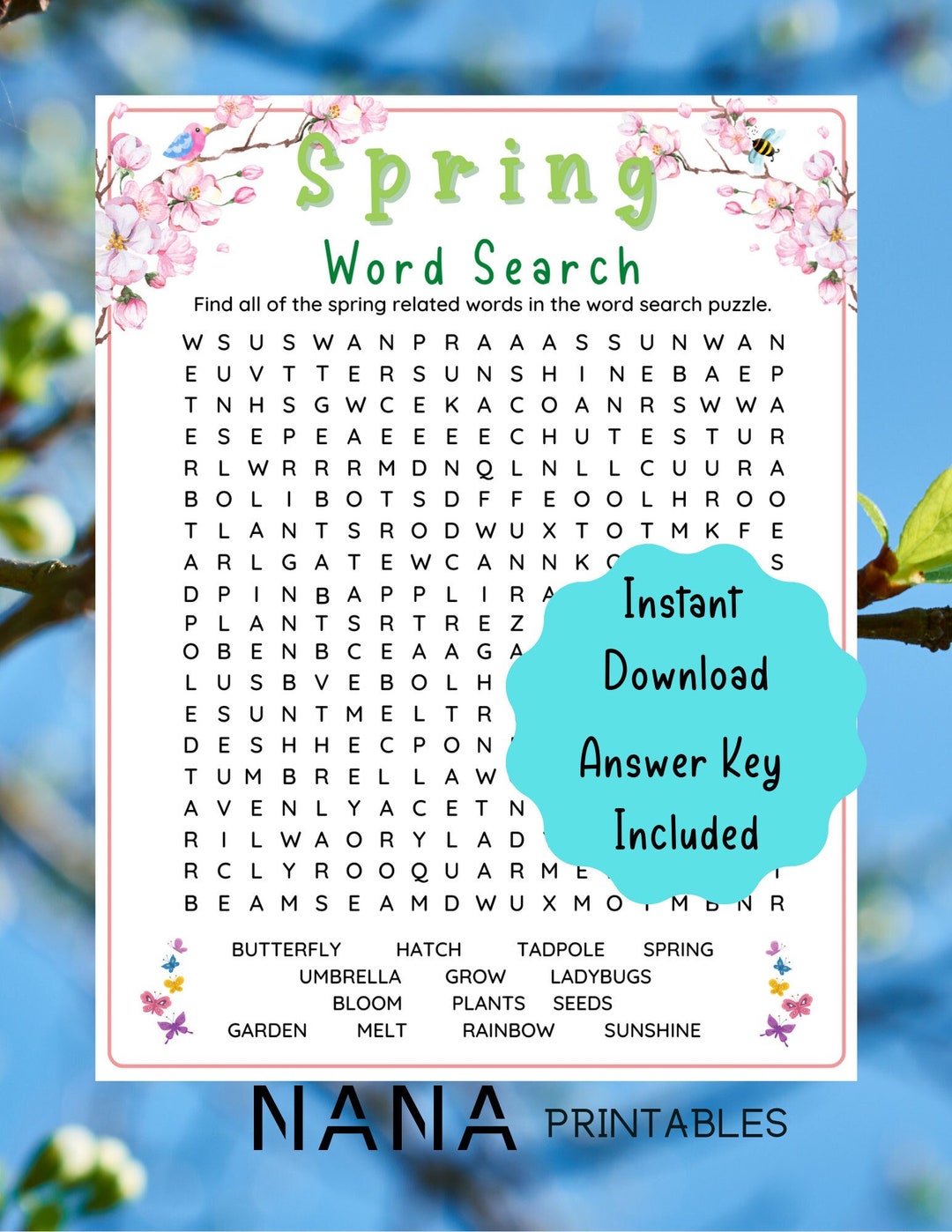 Spring Word Search Printable Game | Fun Spring Party Games | Spring ...