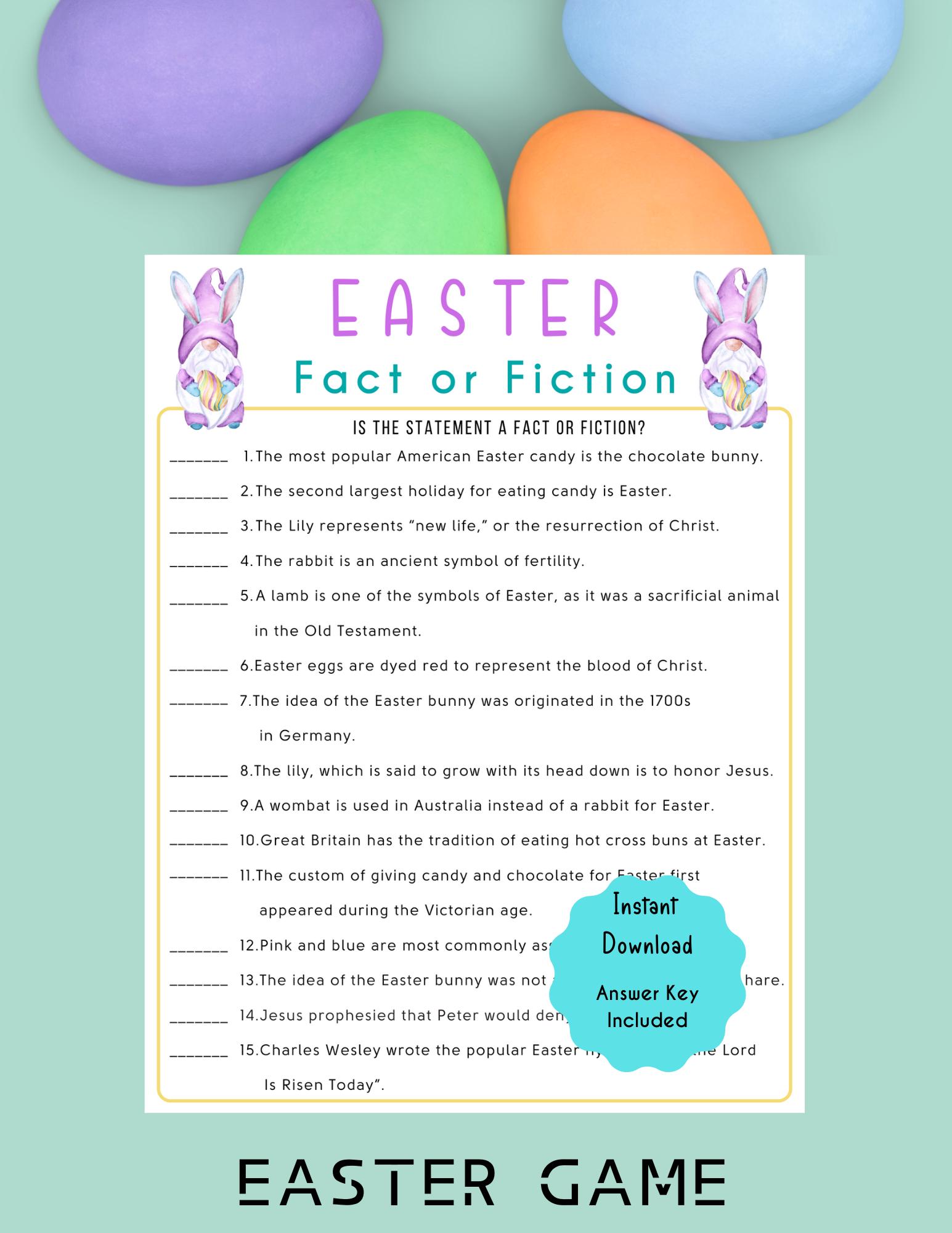 Easter Fact or Fiction Game | Easter Printable Game for Kids & Adults ...