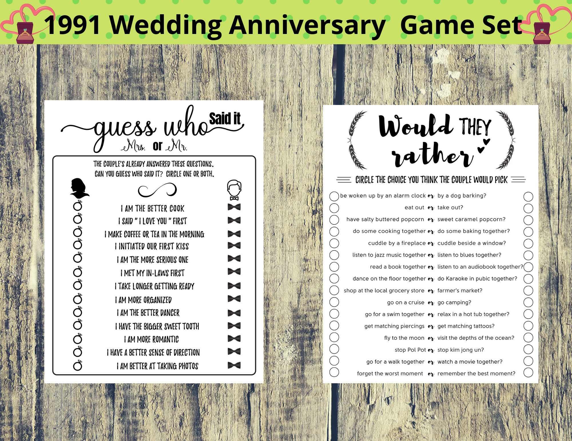 1991 33rd Anniversary Games Bundle Printable 1991 Anniversary Couple ...