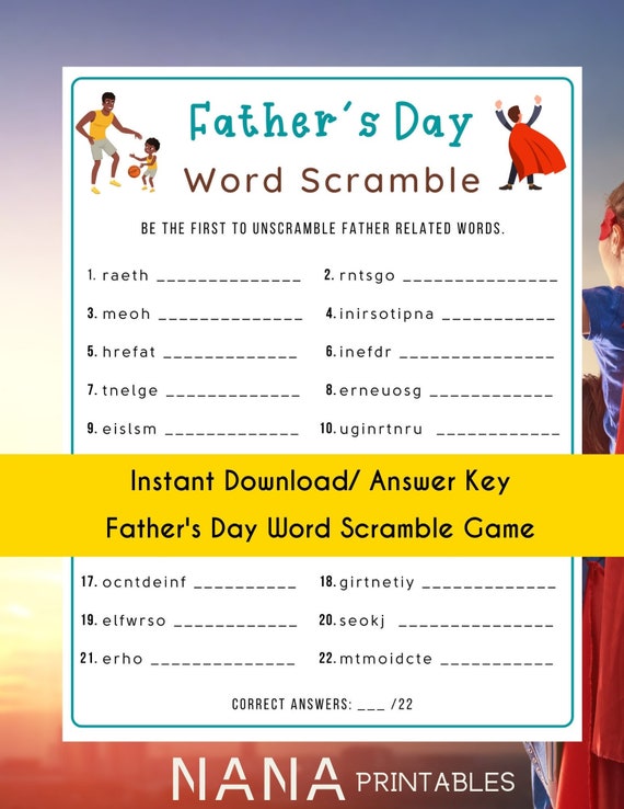 Father's Day Word Scramble Game Father's Day Game - Etsy