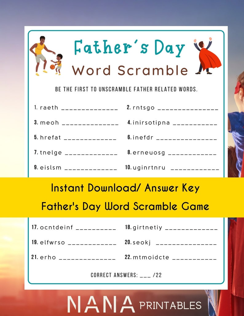 Father's Day Word Scramble Game | Father's Day Game for Kids & Adults ...