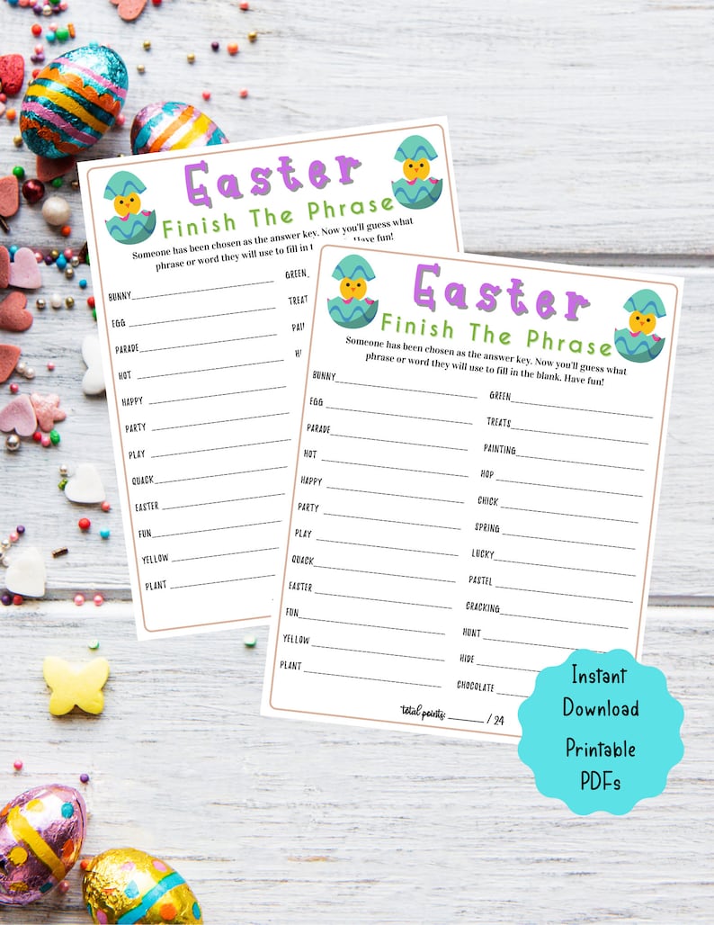Easter Finish the Phrase Game Easter Game for Kids & Adults Easter Fun ...