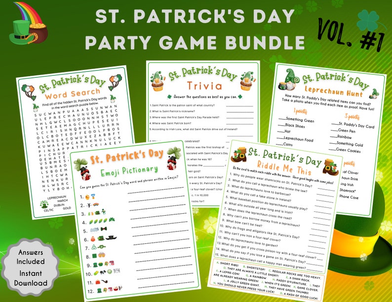 St. Patrick's Day Game Bundle Vol.1 St. Patrick's Day Printable Game ...