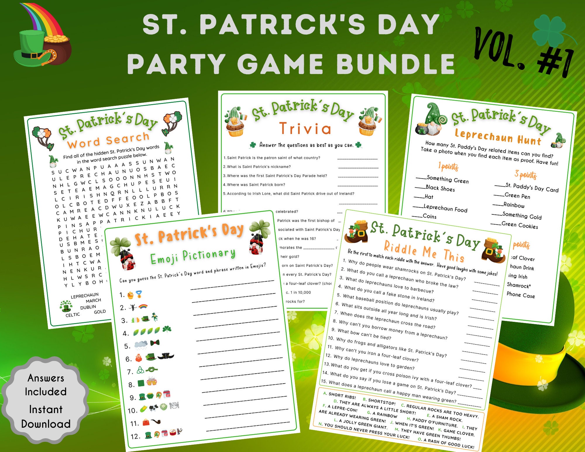 St. Patrick's Day Game Bundle Vol.1 St. Patrick's Day Printable Game ...