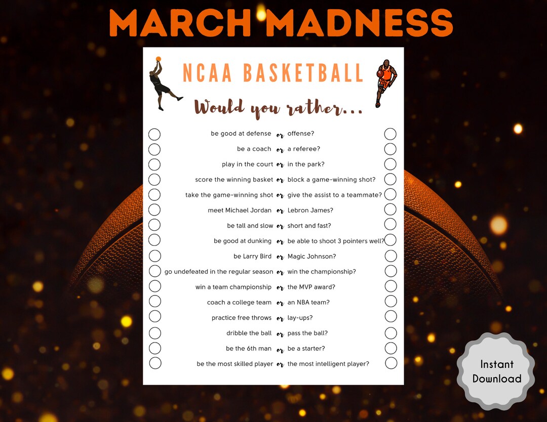 March Madness Would You Rather Game Basketball Party Game L College ...