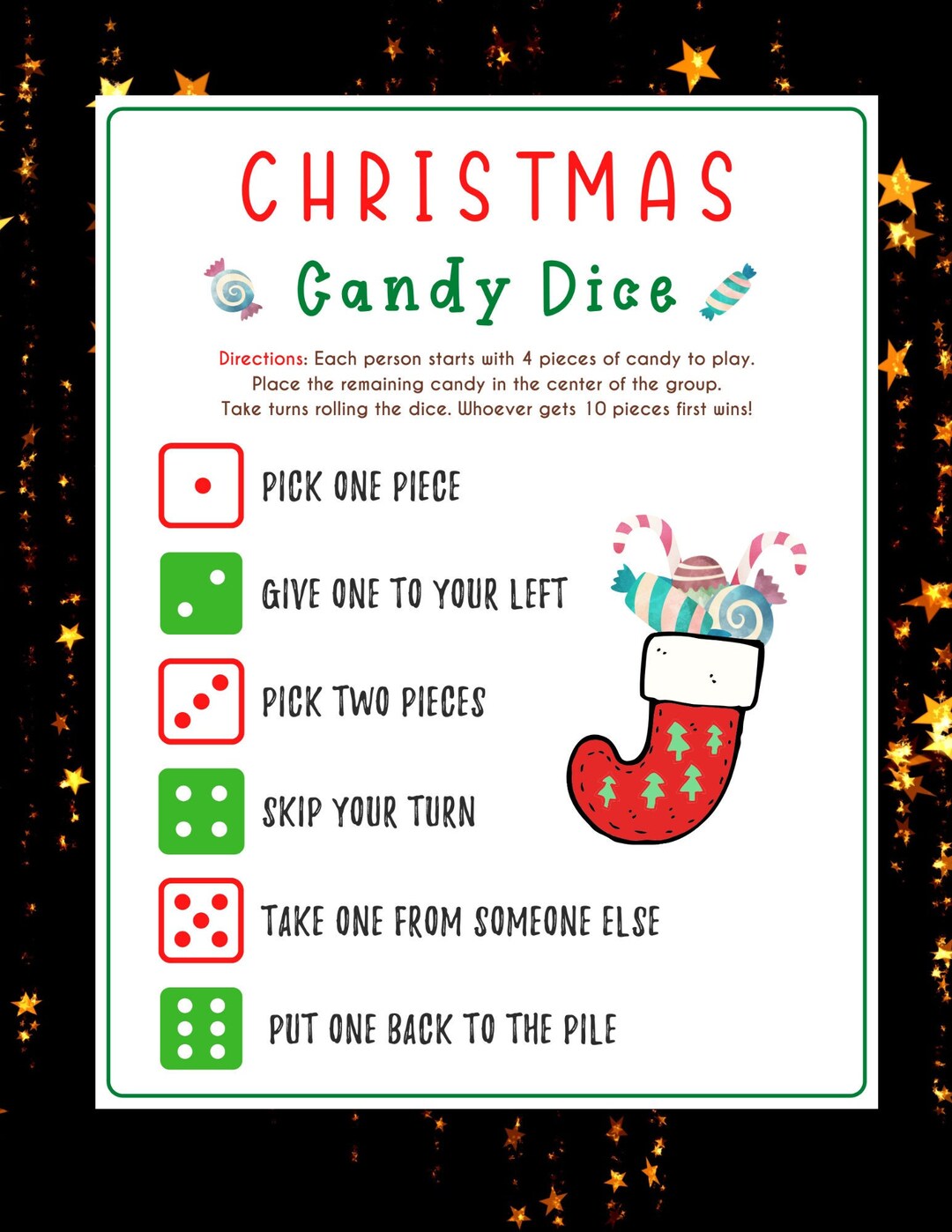 Christmas Candy Dice Game, Holiday Printable (instant Download) - Etsy