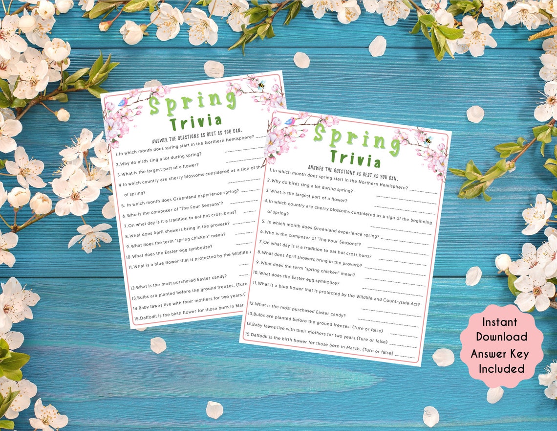 Spring Trivia Printable Game Fun Spring Fact Trivia Party Game Spring ...