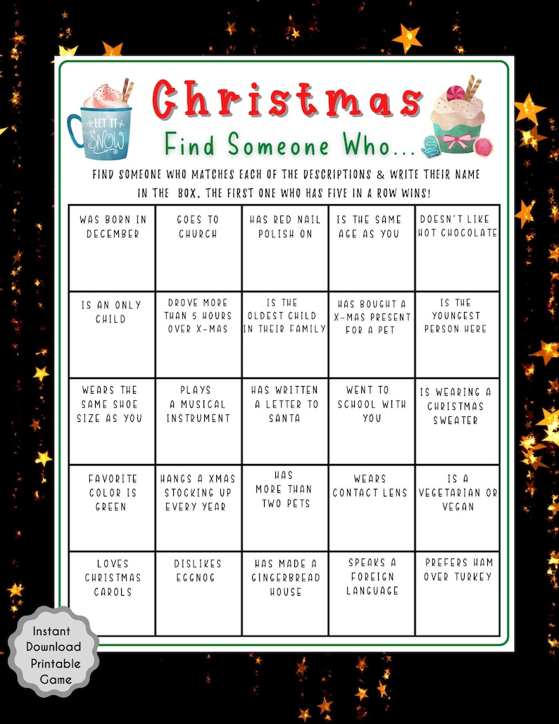 Christmas Find Someone Who Game: Holiday Party Printable (PDF) - Etsy