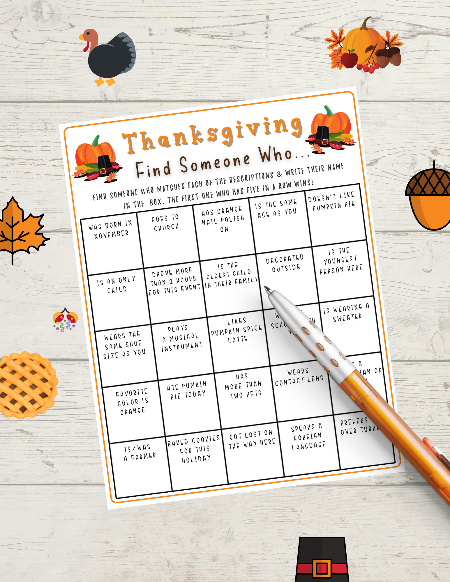 Thanksgiving Find Someone Who Game, Thanksgiving Printable Game for ...