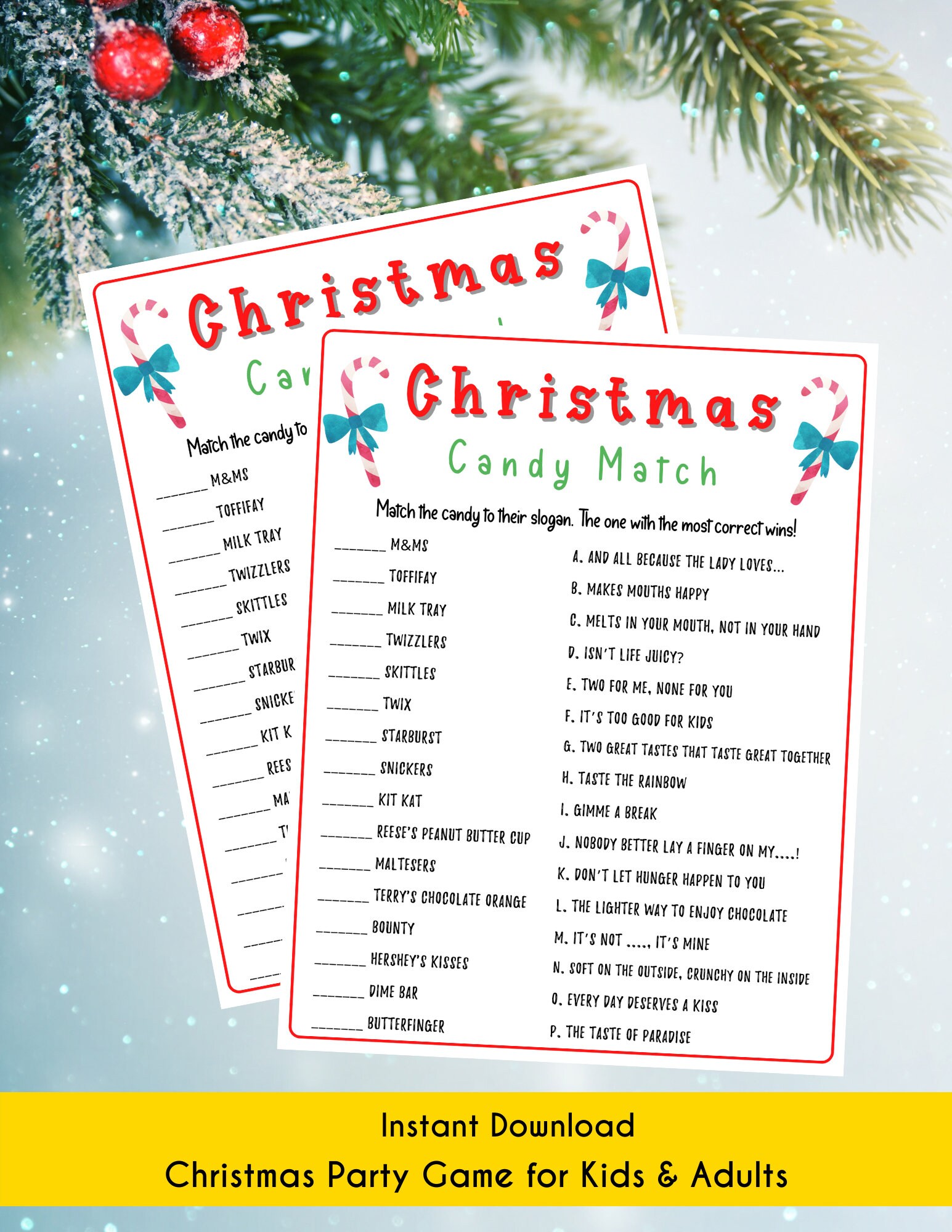 Christmas Candy Match Game, Holiday Party Game, Christmas Printable ...