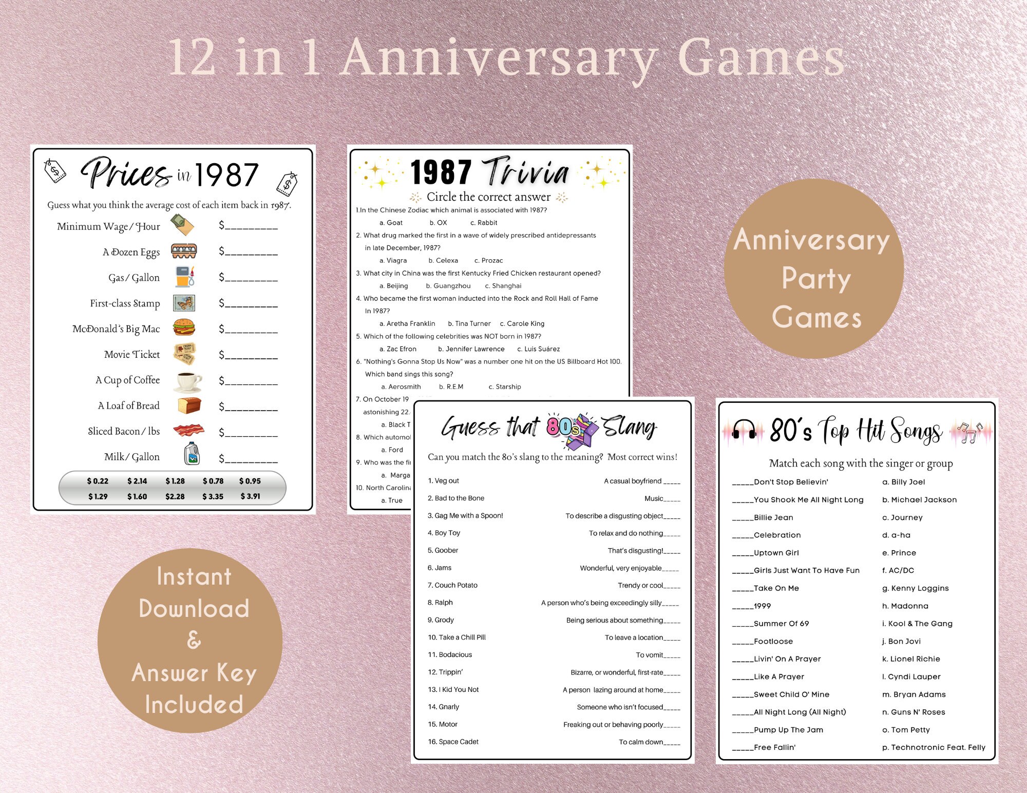 12 in 1 Printable 37th Anniversary Party Game, Married in 1987 Games ...