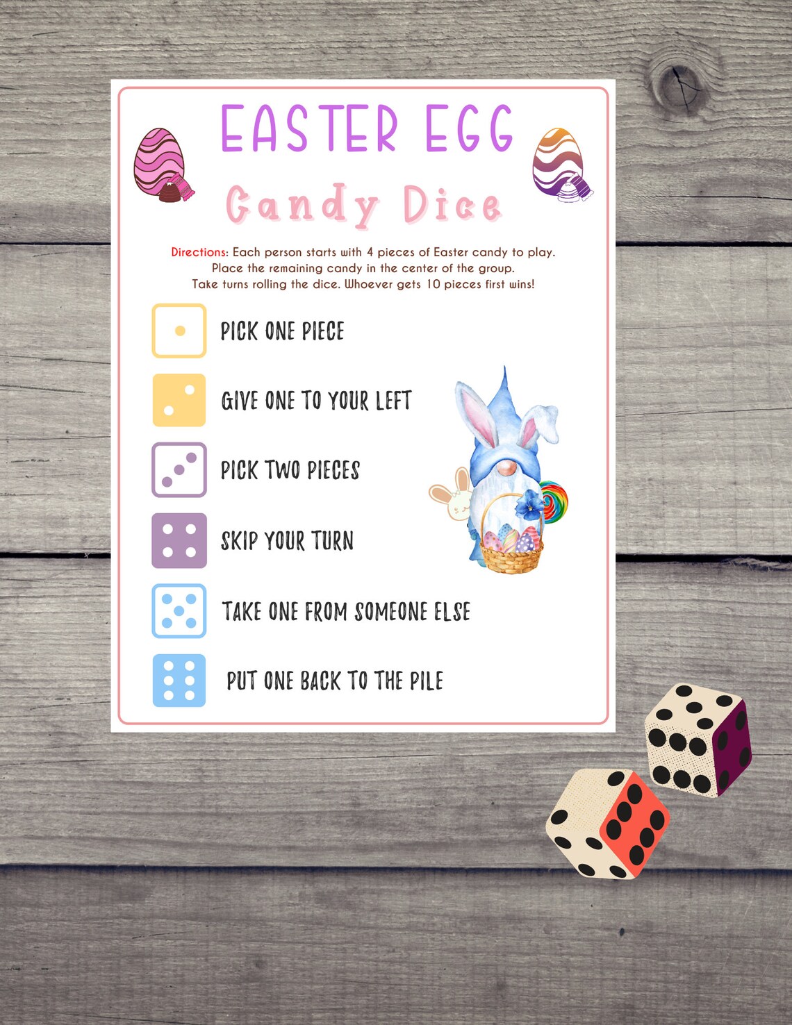 Easter Egg Candy Dice Game Easter Printable Game for Kids & - Etsy