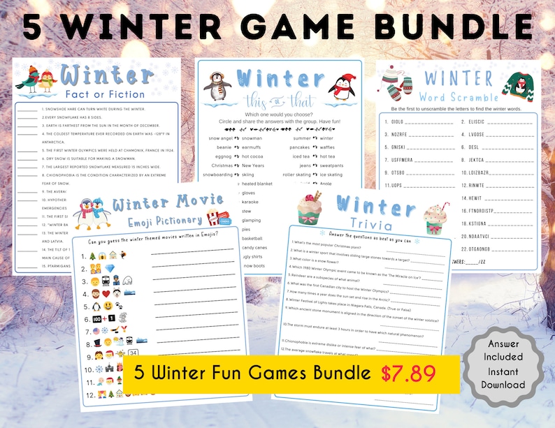 Winter Fun Emoji Pictionary Game Winter Printable Game Fun Winter ...