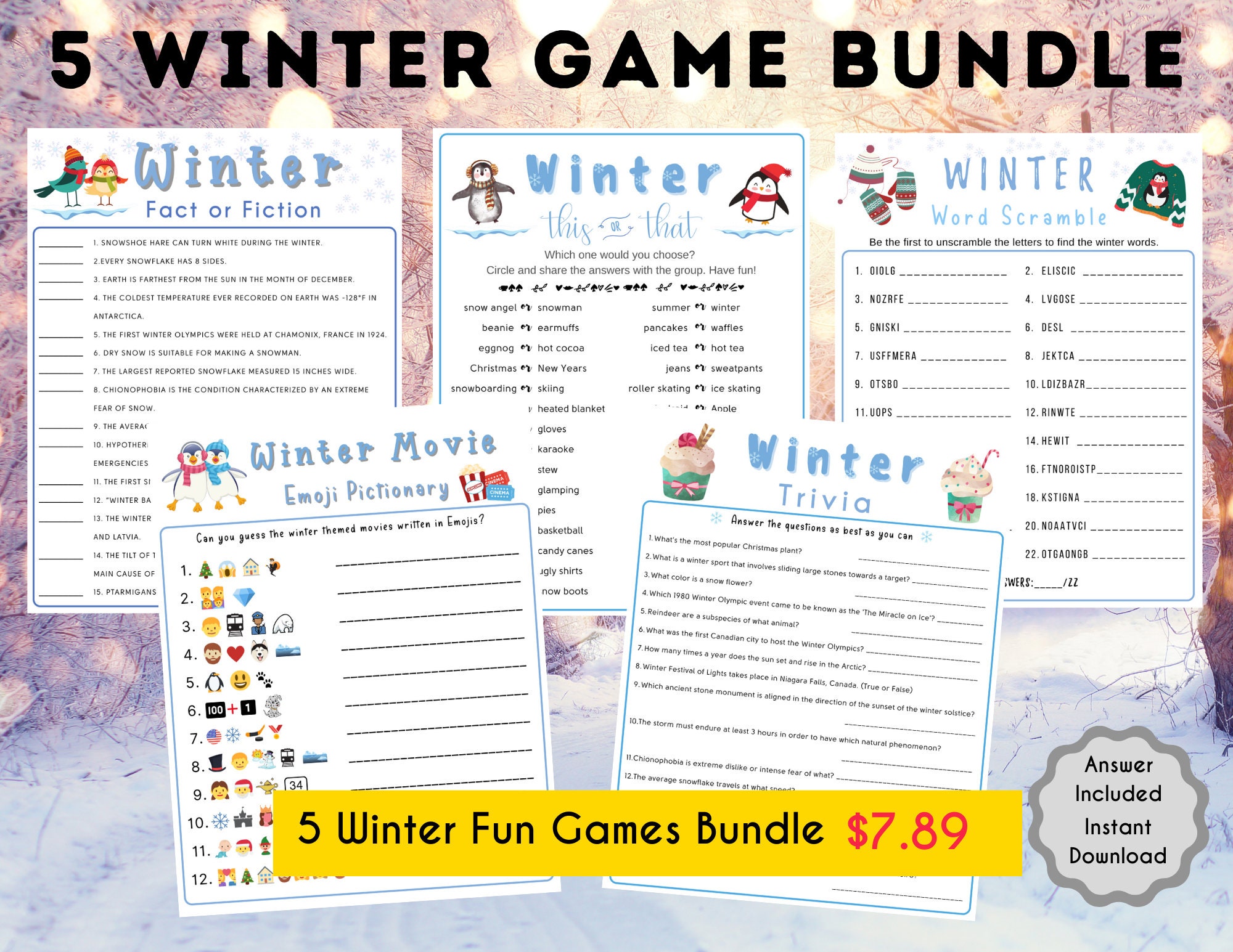 Winter Fun Emoji Pictionary Game Winter Printable Game Fun Winter ...