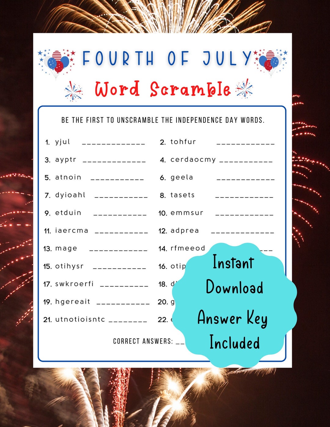 Fourth of July Word Scramble Game | Independence Day Game | 4th of July ...