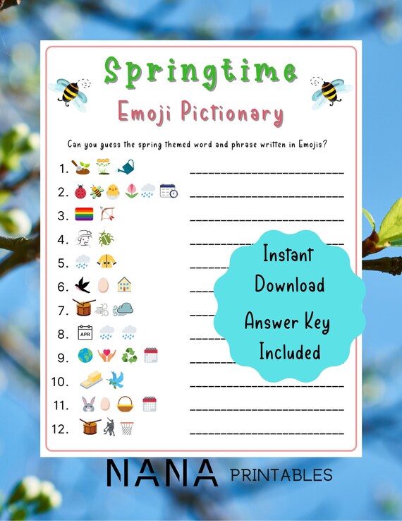 Spring Emoji Pictionary Printable Game Fun Spring Party - Etsy