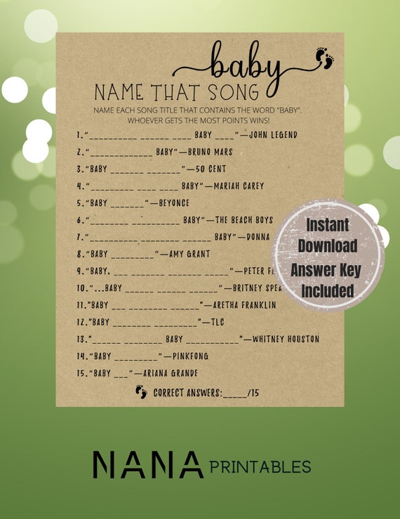 Baby Name That Song Game Baby Shower Activity Party Game - Etsy