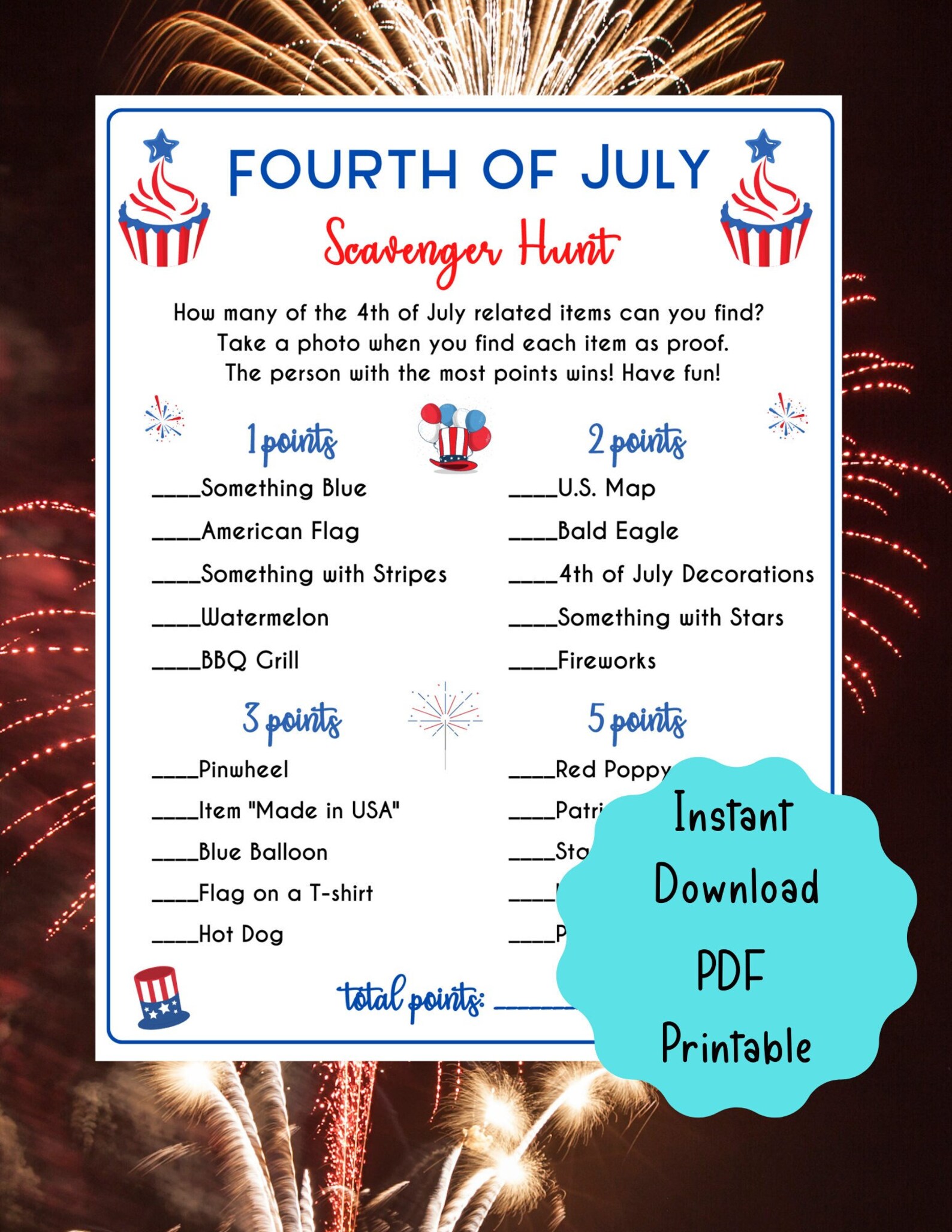 Fourth of July Scavenger Hunt Game Independence Day Game Fourth of July ...