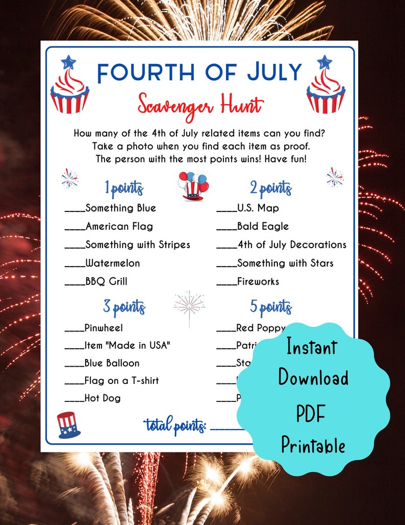 Fourth of July Scavenger Hunt Game Independence Day Game Fourth of July ...