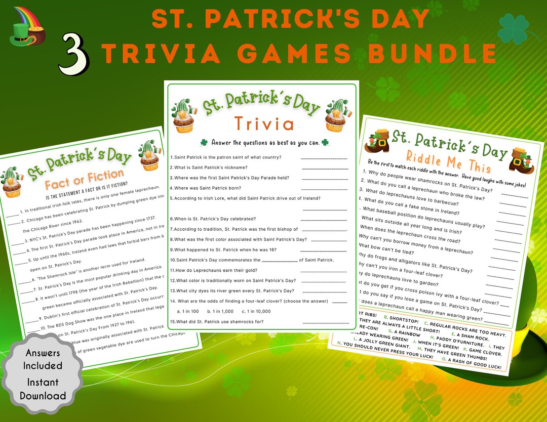 3 St. Patrick's Day Trivia Game St. Patrick's Day Game for Kids ...