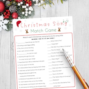 Christmas Song Match Game, Holiday Party Game, Christmas Printable Game ...