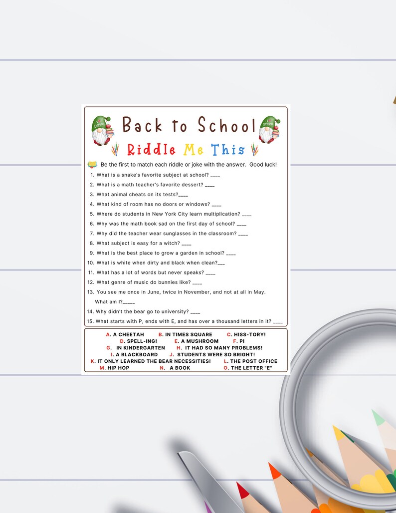 Back to School Riddle Me This Game Classroom Activity - Etsy