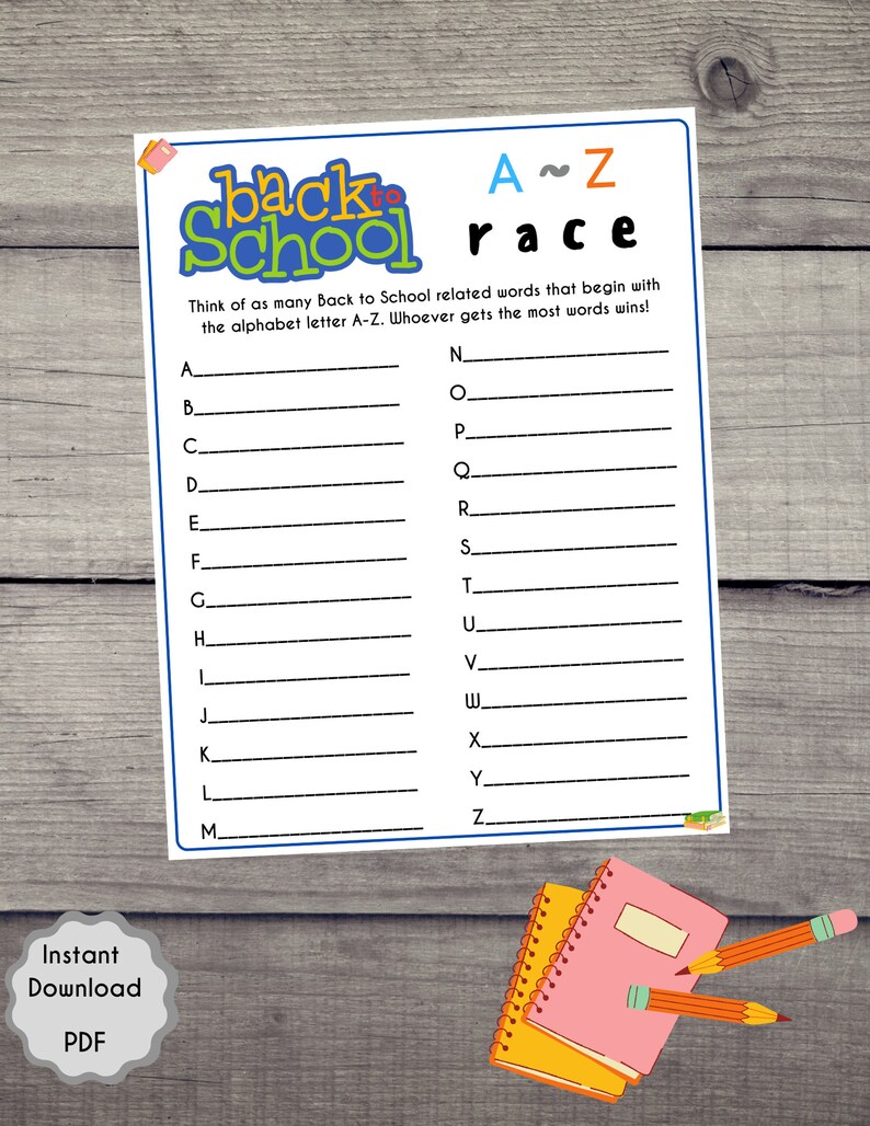 Back to School A to Z Race Printable Game Classroom Activity Game for ...