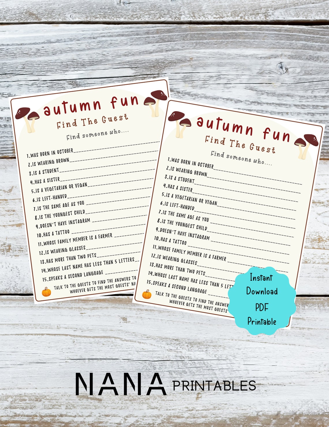 Autumn Fun Find the Guest Game Fall Fun Game Party Games - Etsy