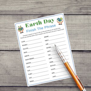 Earth Day Finish the Phrase Game Fun Earth Day Printable - Etsy