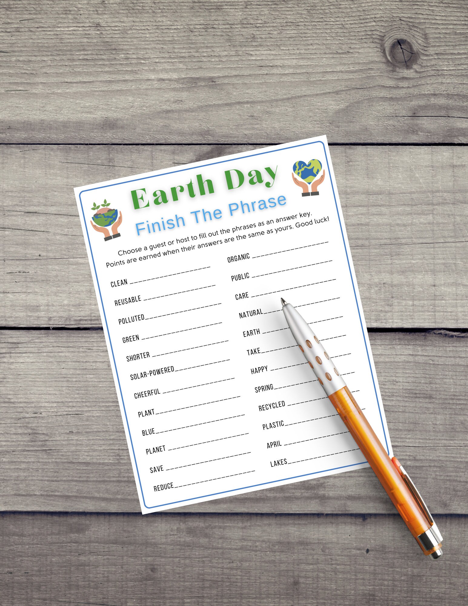 Earth Day Finish the Phrase Game Fun Earth Day Printable Game for Kids ...