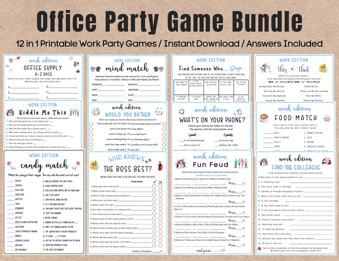 12 Office Party Printable Game Bundle | Coworker Staff Game | Fun Work ...