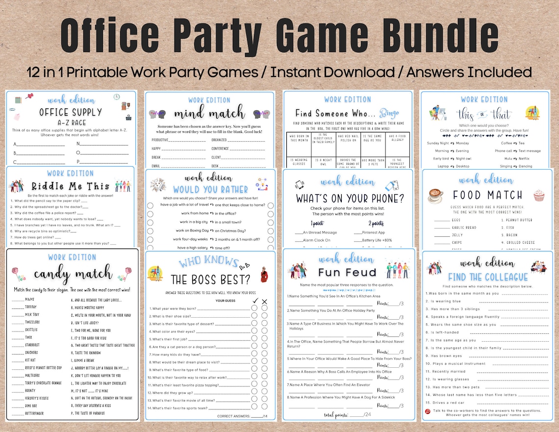 12 Office Party Printable Game Bundle Coworker Staff Game - Etsy