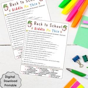 Back to School Riddle Me This Game | Classroom Activity | Popular Game ...