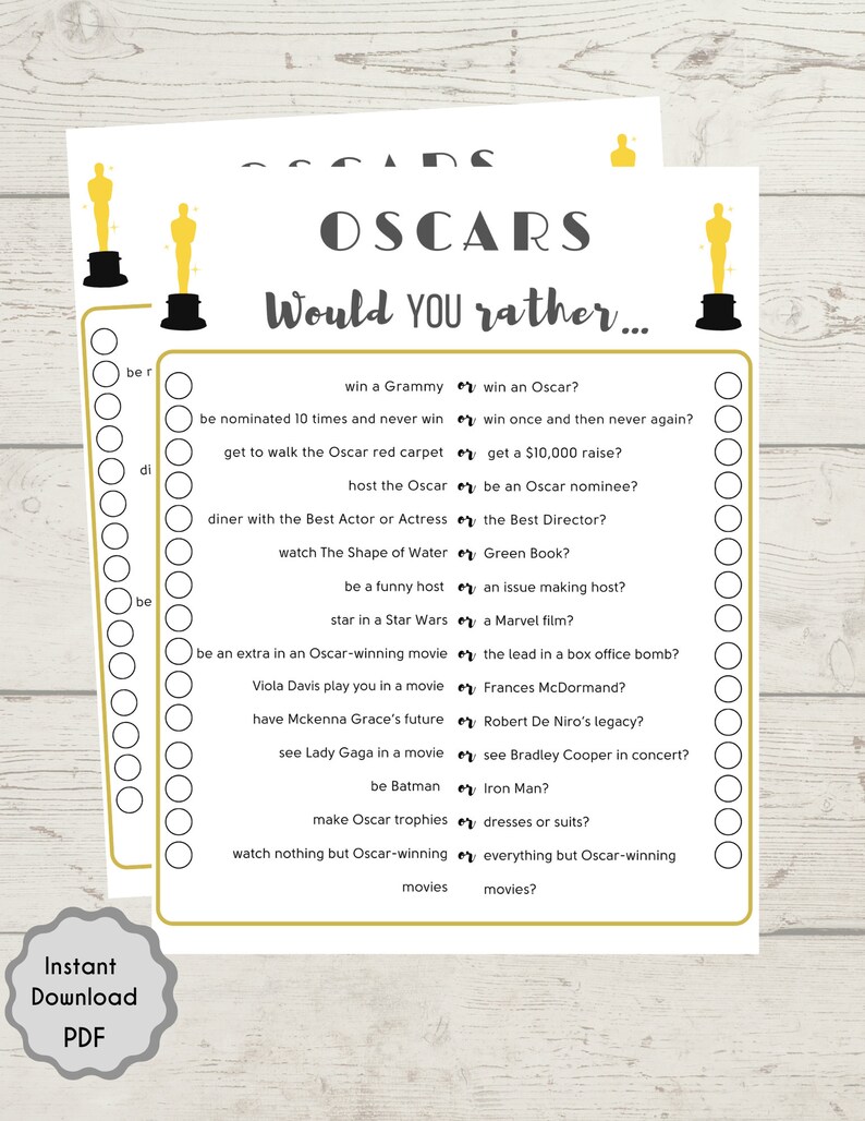 Oscars Would You Rather Game: 96th Academy Awards Trivia (PDF) - Etsy