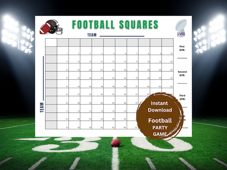 Football Squares Game Printable, Super Football Bowl Grids, Super ...