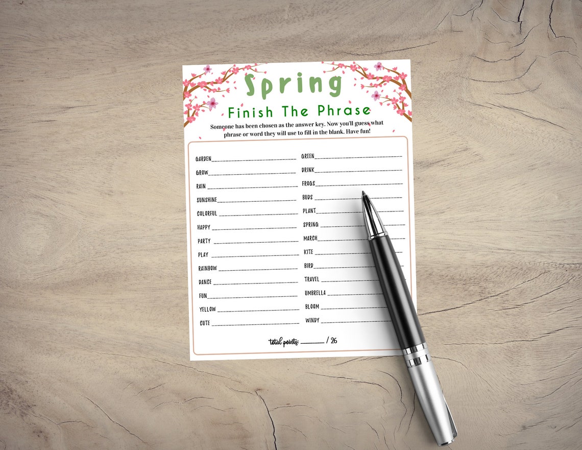 Spring Finish the Phrase Printable Game Fun Spring Party | Etsy