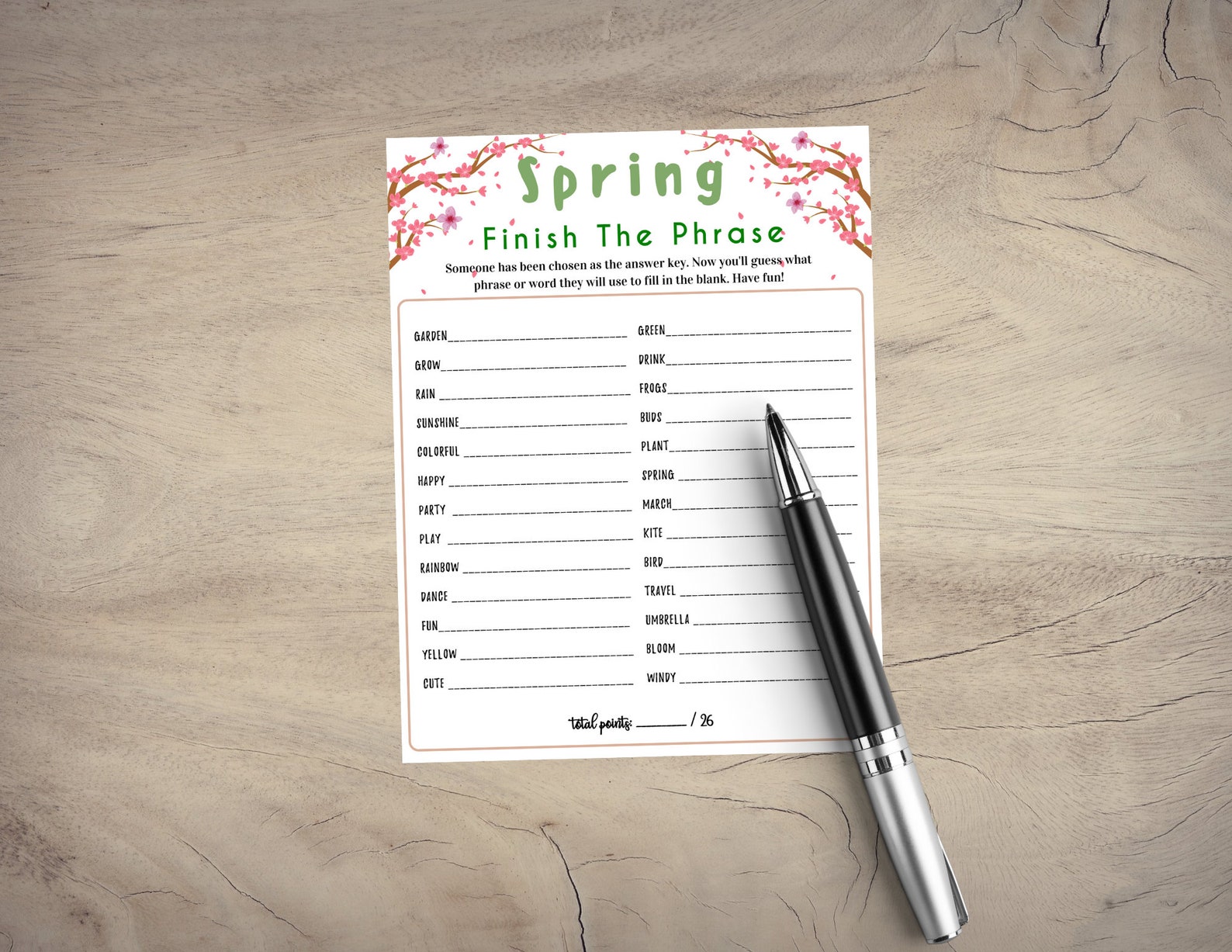 Spring Finish the Phrase Printable Game Fun Spring Party Game Spring ...