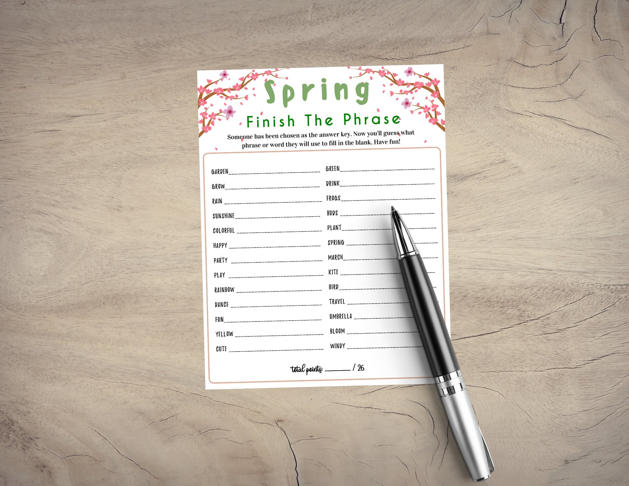 Spring Finish the Phrase Printable Game Fun Spring Party Game Spring ...