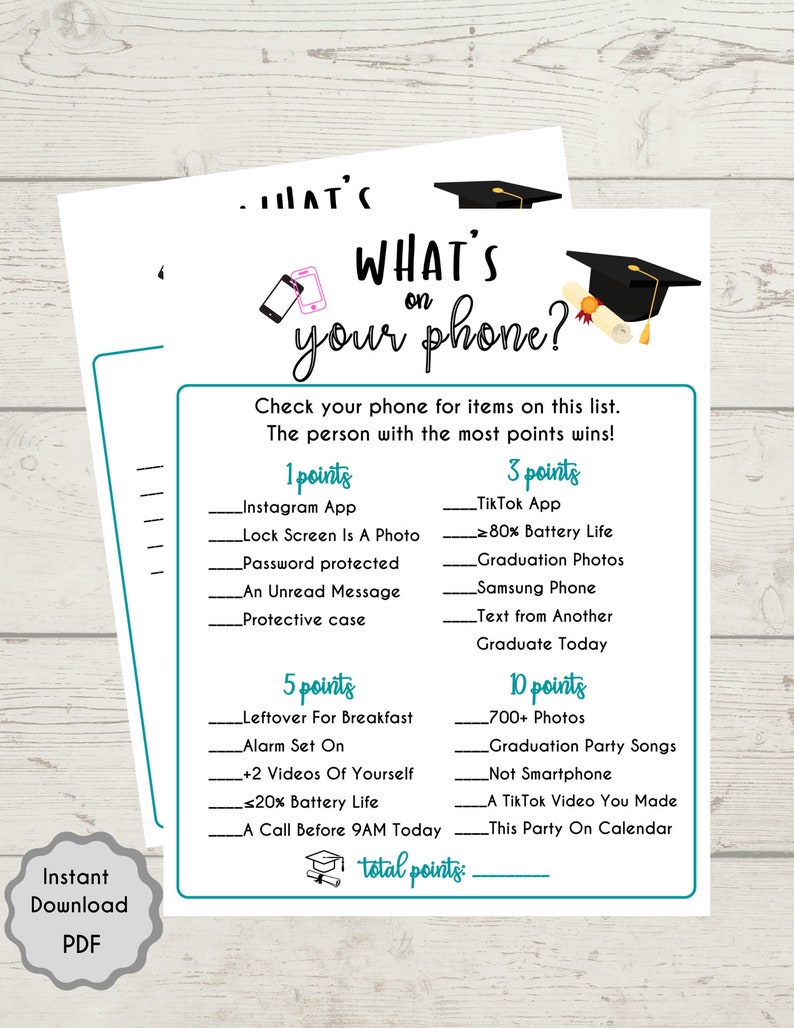 2024 Graduation Party Game Whats on Your Phone Game Graduation ...