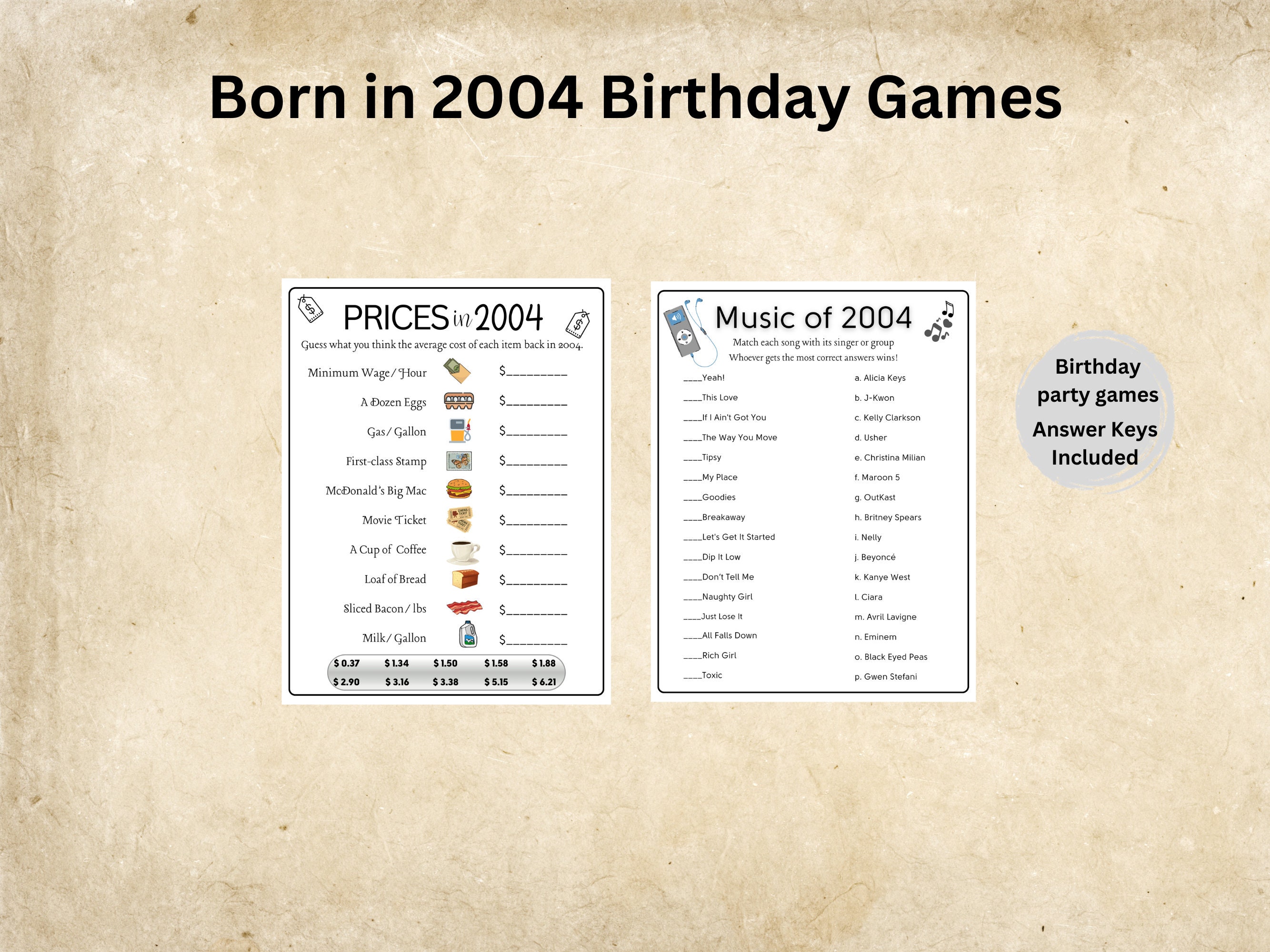 Ultimate Born in 2004 Games Bundle Printable, 20th Birthday Games, Fun ...