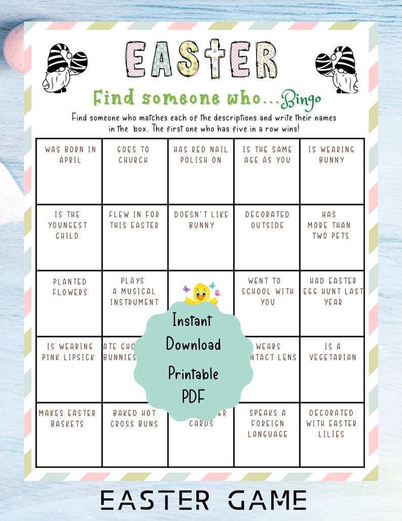 Easter Find Someone Who Bingo Game Easter Printable Game for Kids ...