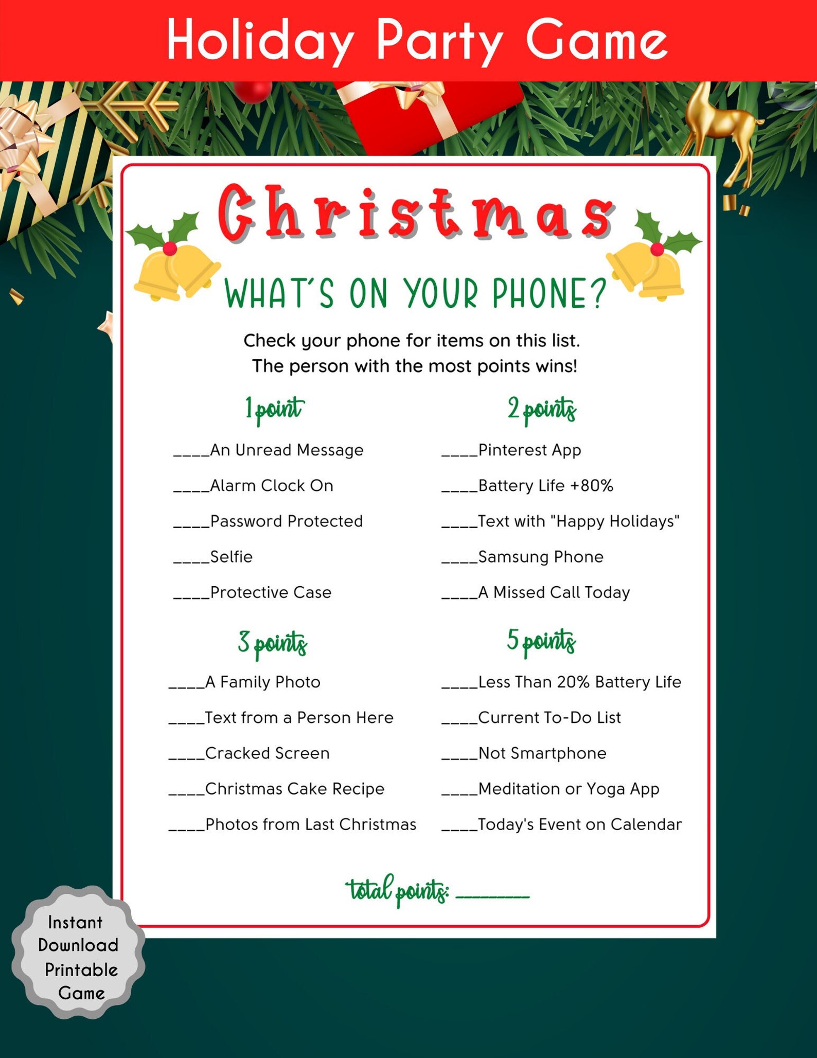 Christmas Whats on Your Phone Printable Game, Office Holiday Game, Work ...